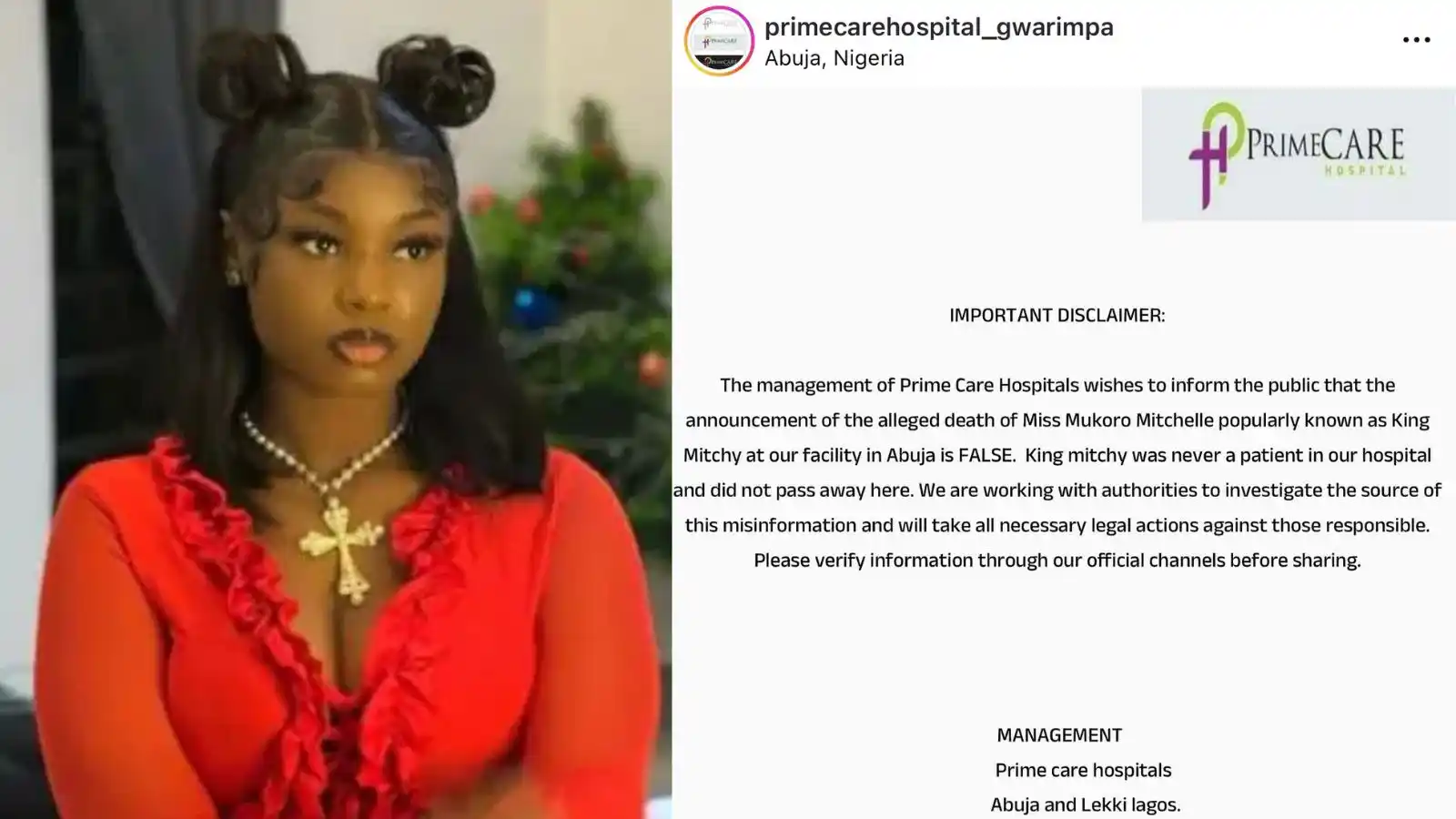 Prime Care Hospital management speaks on King Mitchy’s alleged death ...